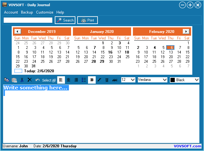 Daily Journal for PC | Offline diary software - Vovsoft
